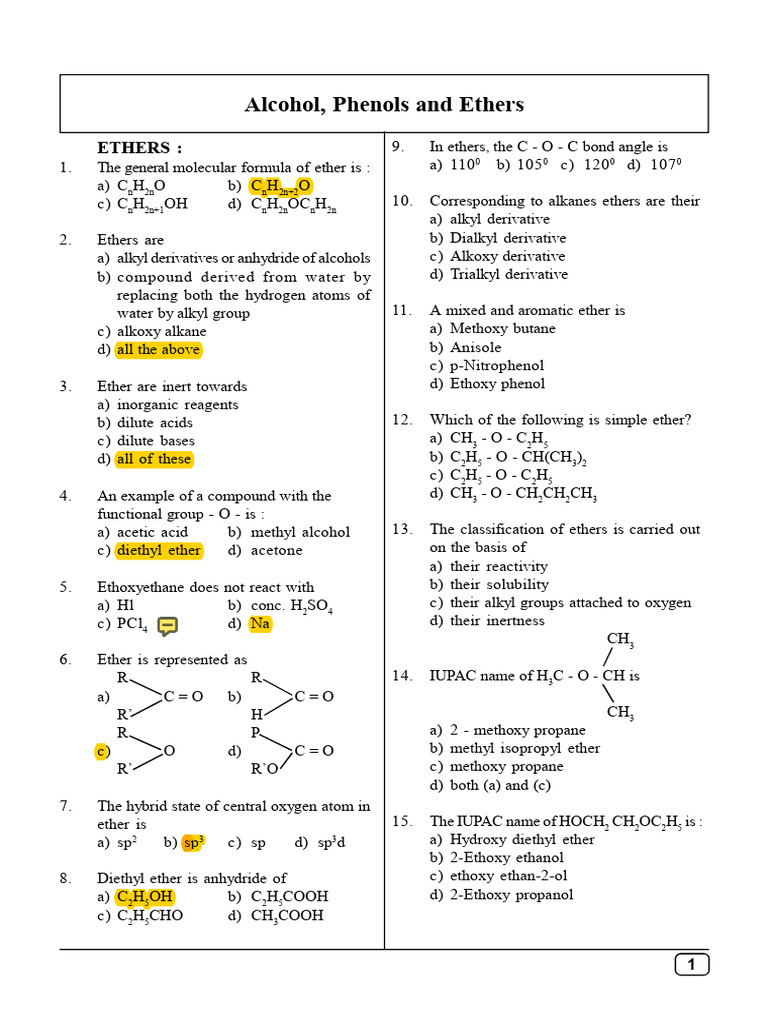 ETHERS | PDF | Ether | Ethanol