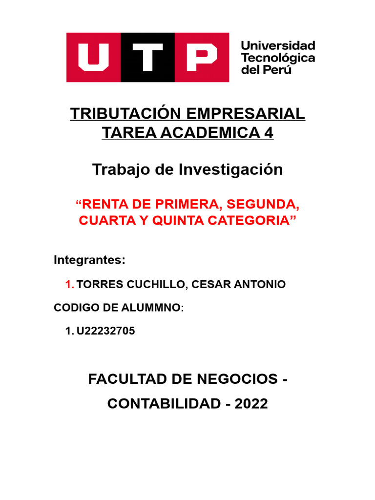 Ta 4 Tarea Academica 4 Contabilidad Pdf Impuestos Impuesto Sobre La Renta