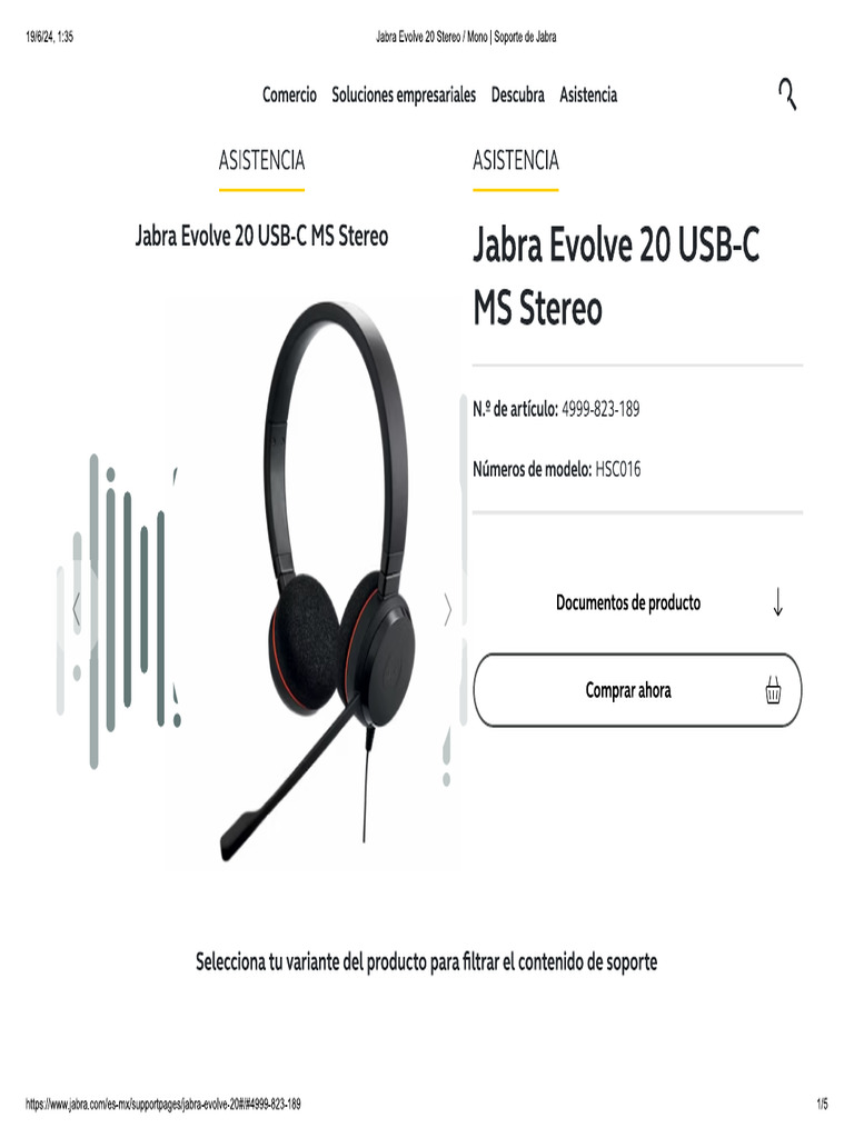 Audifonos Jabra Evolve 20 HSC016 | PDF