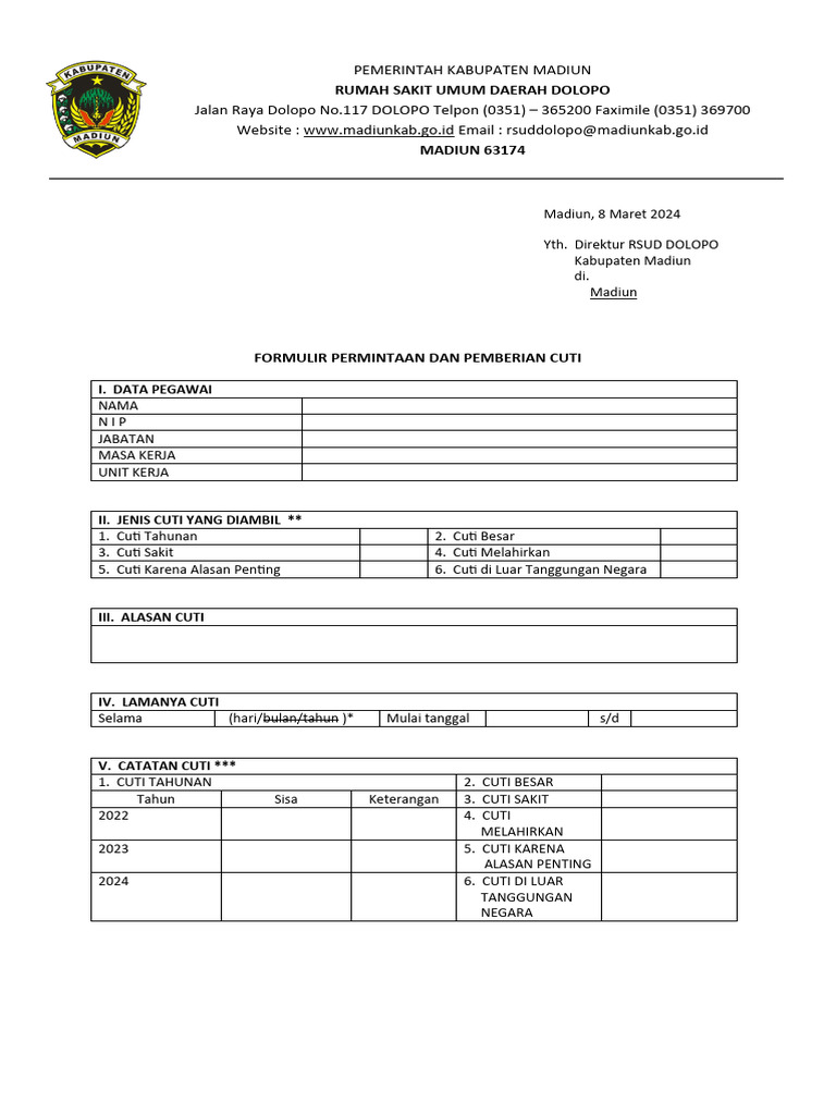 Blanko Cuti Terbaru 2018 | PDF