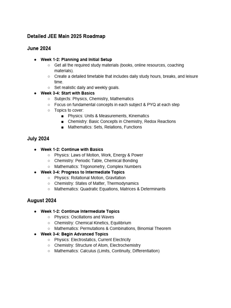 Roadmap To JEE Main 2025 Success | PDF | Chemistry | Physics