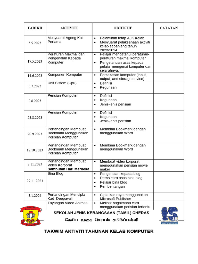 Takwim Aktiviti Kelab Komputer 2023 | PDF | Komputer | Teknologi & Rekayasa