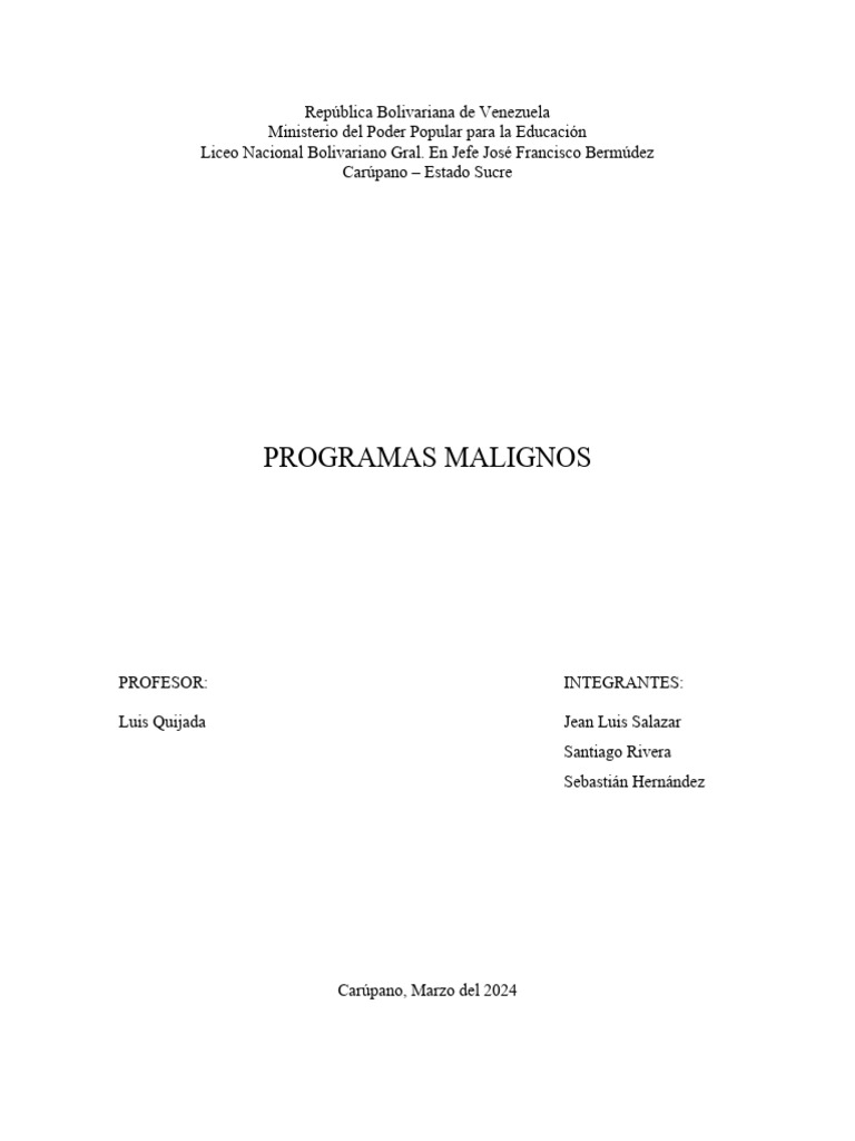 trabajo programas malignos | PDF | Virus de computadora | Malware