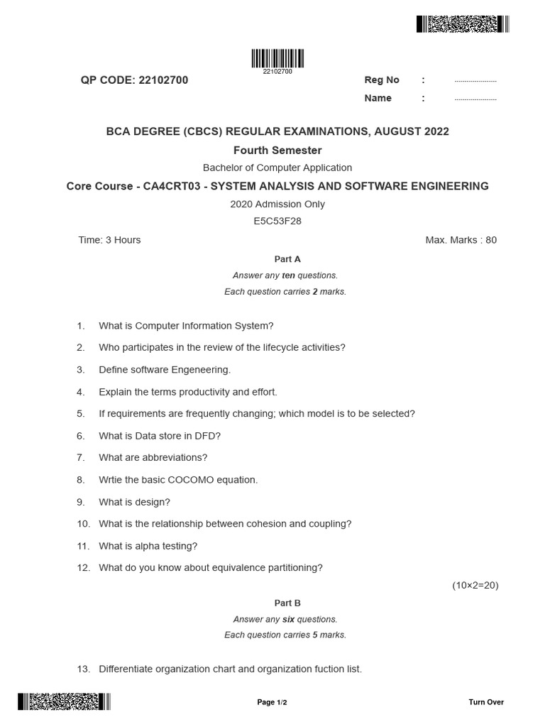 BCA System Analysis Exam Questions | PDF | Software Testing ...