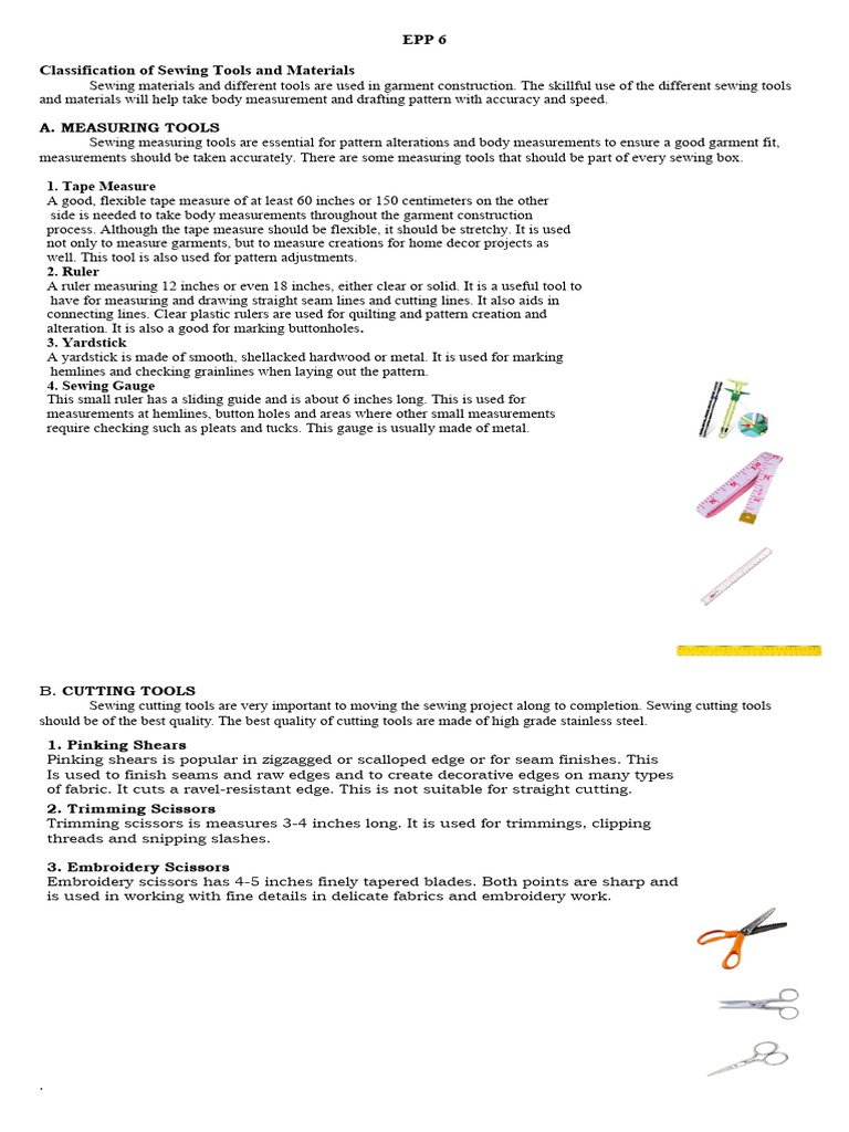 EPP-6-NOTES | Download Free PDF | Sewing | Scissors
