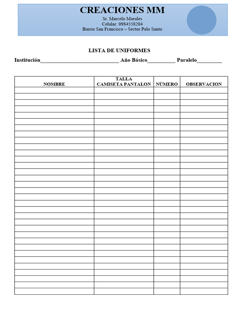 Lista de Uniformes Creaciones MM | PDF | Crecimiento personal y ...