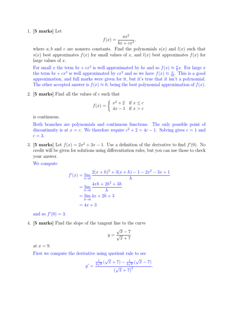 MATH100_PE2_solutions | Download Free PDF | Tangent | Mathematical Analysis
