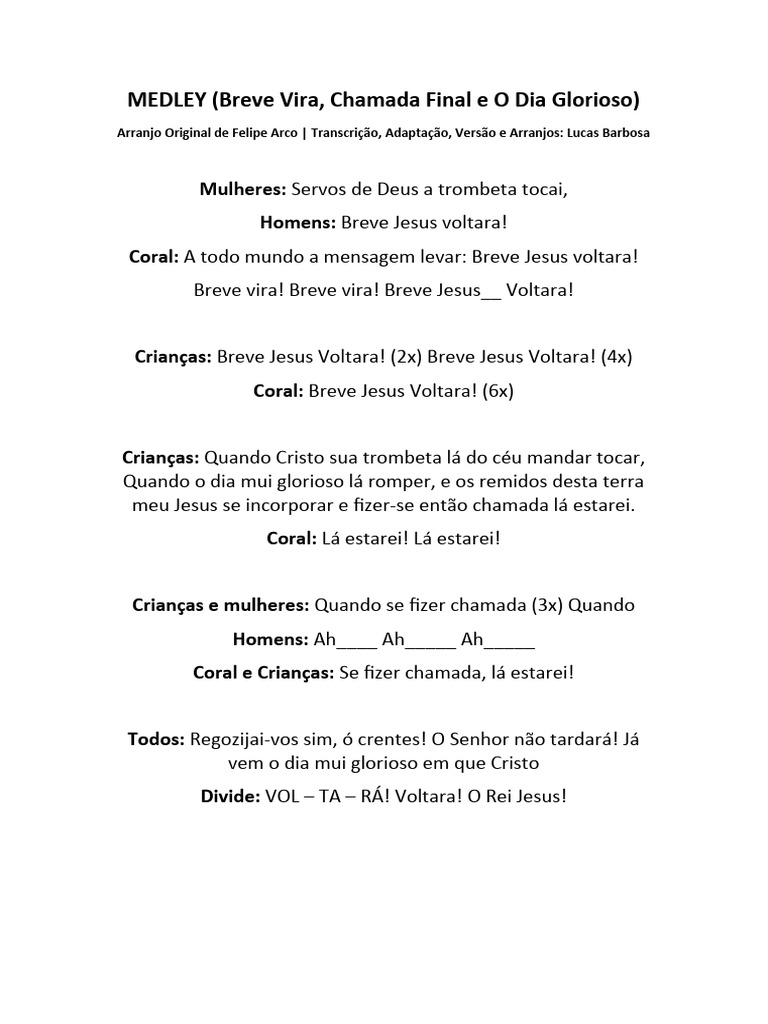 Medley A Volta de Jesus | PDF