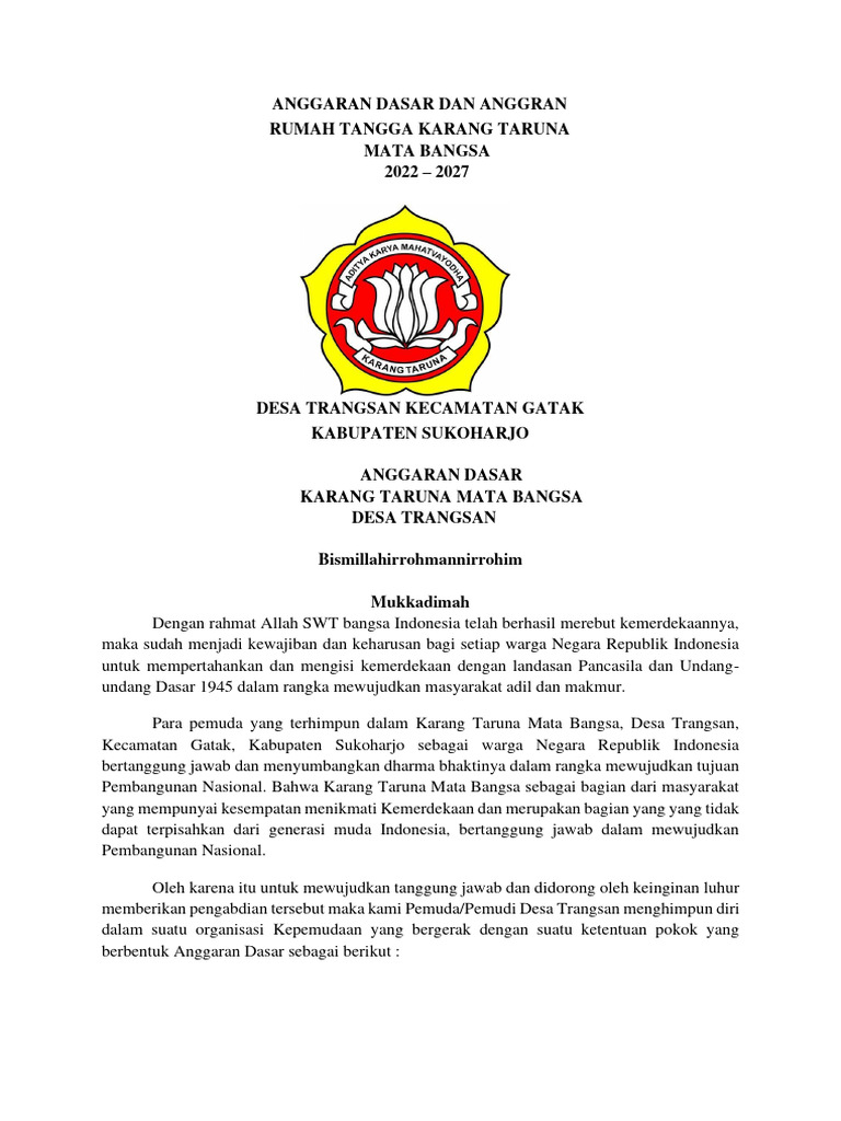 AD ART Karang Taruna Mata Bangsa | PDF