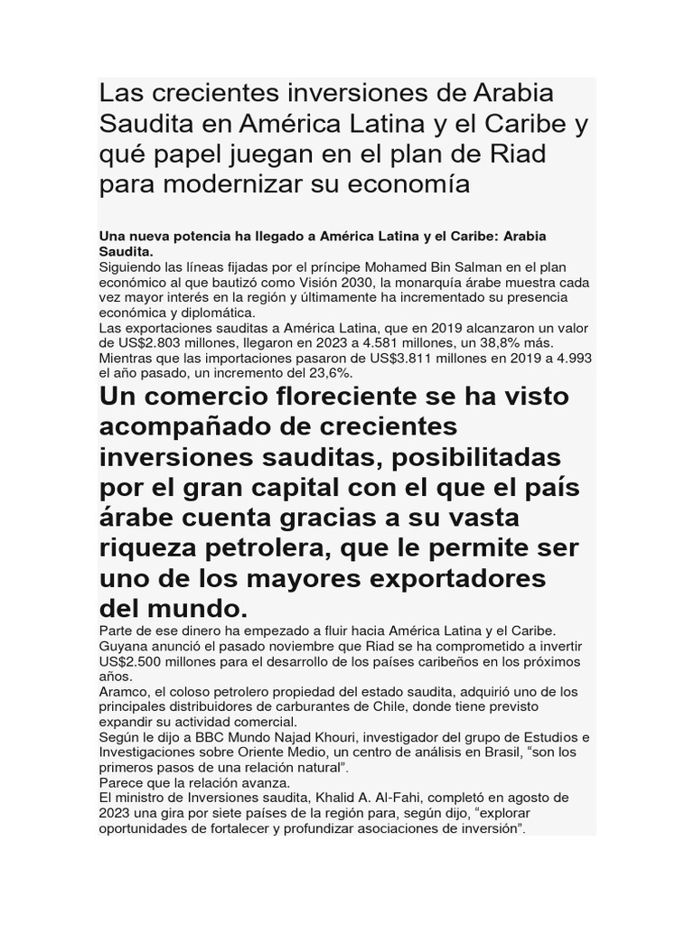 Las Crecientes Inversiones de Arabia Saudita en América Latina y El ...