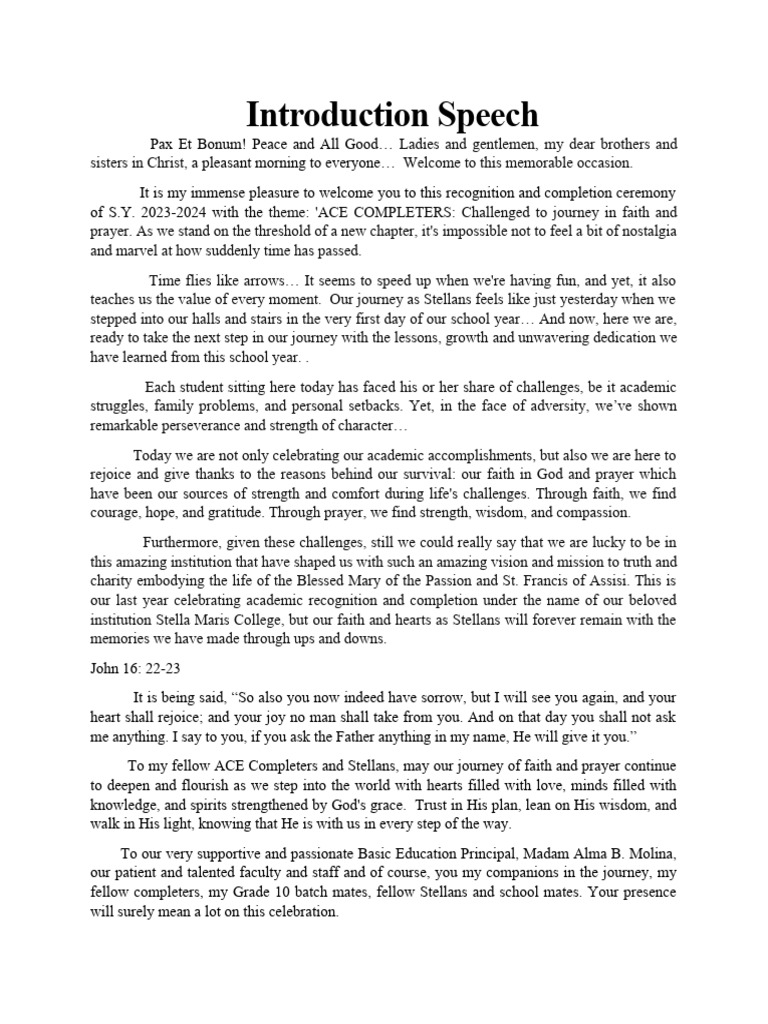 Final Speech Introduction 2 | PDF | Faith