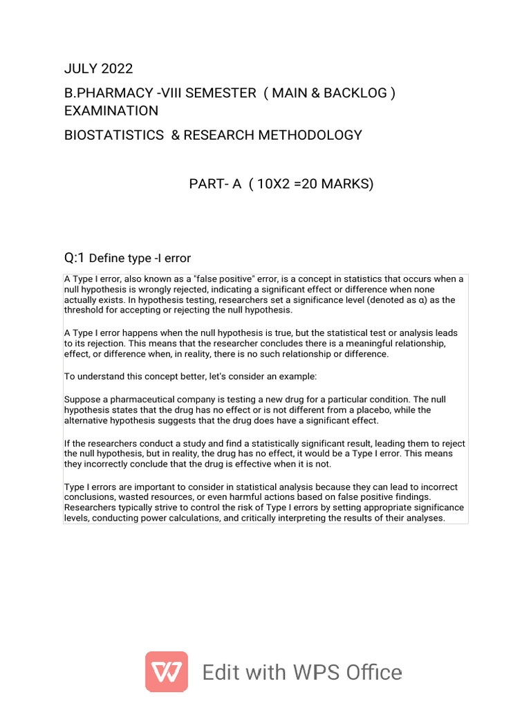 JULY 2022 Biostatistics & Research Methodology QP | PDF | Statistical ...