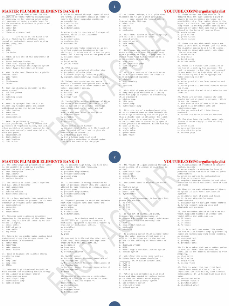 Master Plumber Elements Bank #1 | PDF
