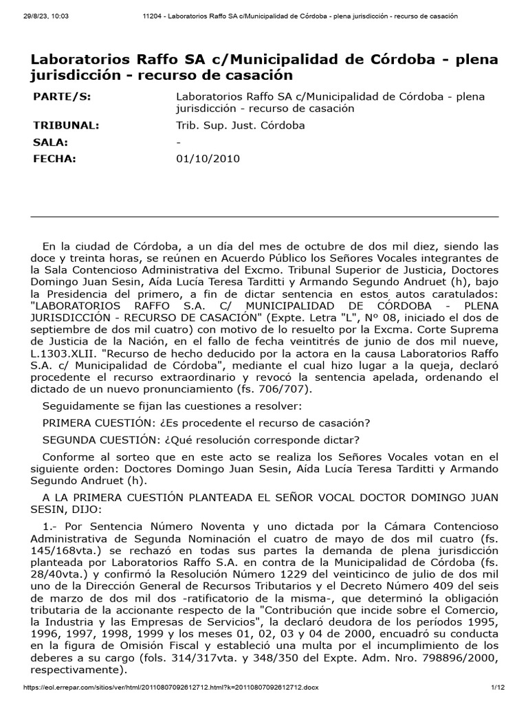 Laboratorios Raffo SA C - Municipalidad de Córdoba - Plena Jurisdicción ...