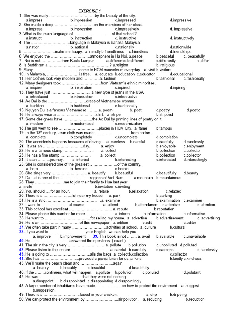 Bai Tap Trac Nghiem Wordform hsg9 | PDF | Poetry | Energy Conservation