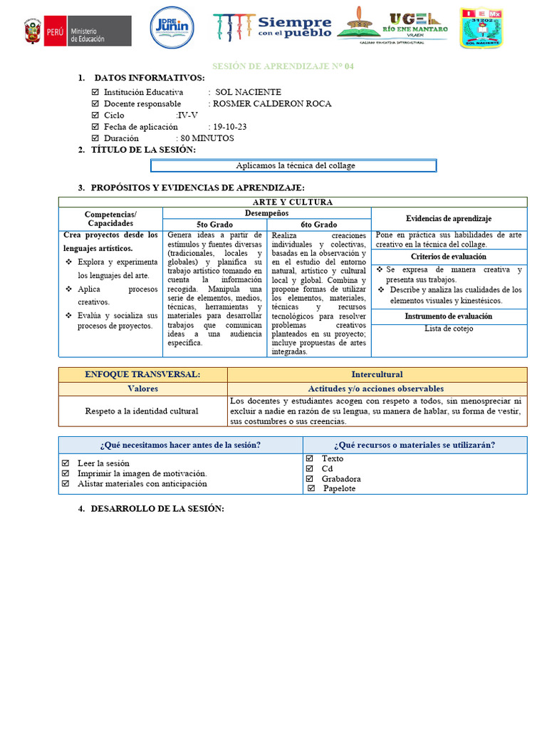 SESIÓN DE APRENDIZAJE arte | PDF | Collage | Aprendizaje