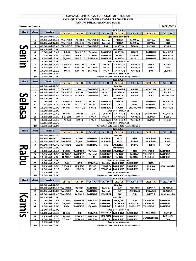 Jadwal KBM Semester 2 | PDF