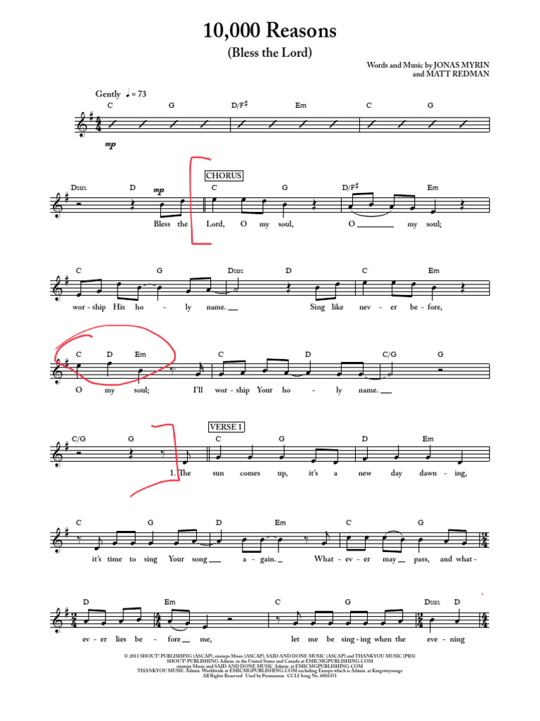 Reasons Bless The Lord G Sheet Music | PDF