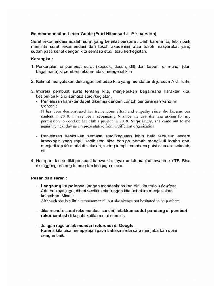 Recommendation Letter Guide | PDF