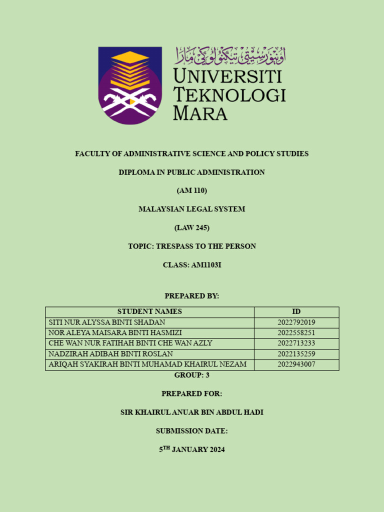 Assignment Law245 | PDF | Tort | Trespass