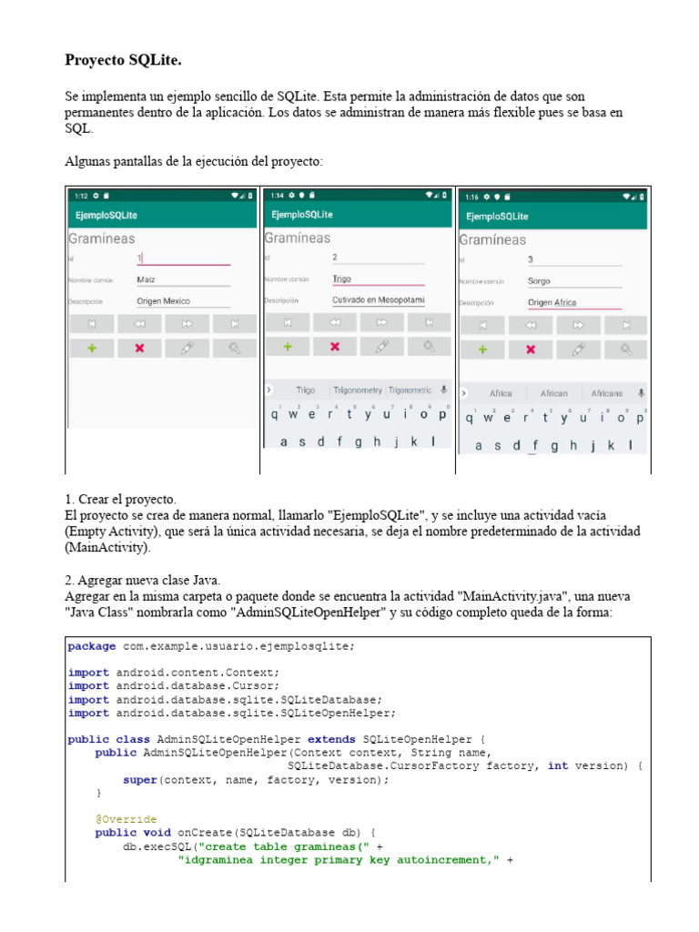 SQLite Ejemplo | PDF | Android (sistema operativo) | Ciencias de la ...