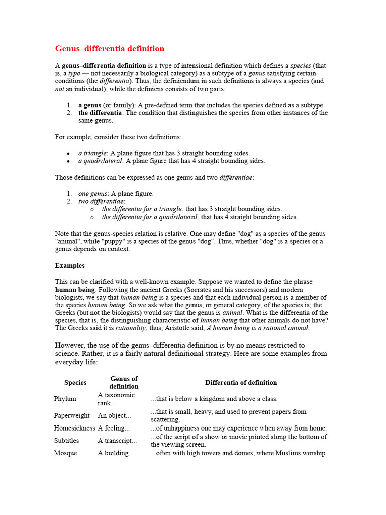 Genus-Differentia Definition | PDF | Definition