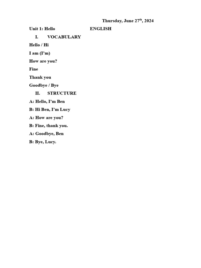 Grade 3 Unit 1 Hello | PDF | Language Arts & Discipline | Foreign ...
