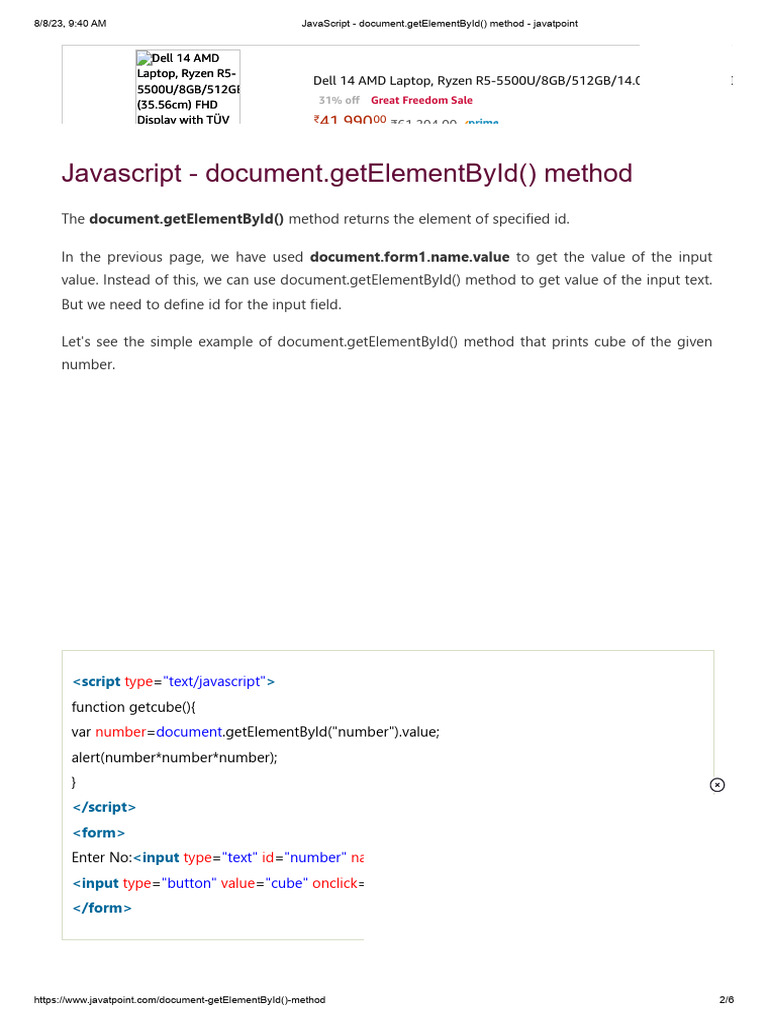 JavaScript - Document - getElementById Method | PDF | Computers