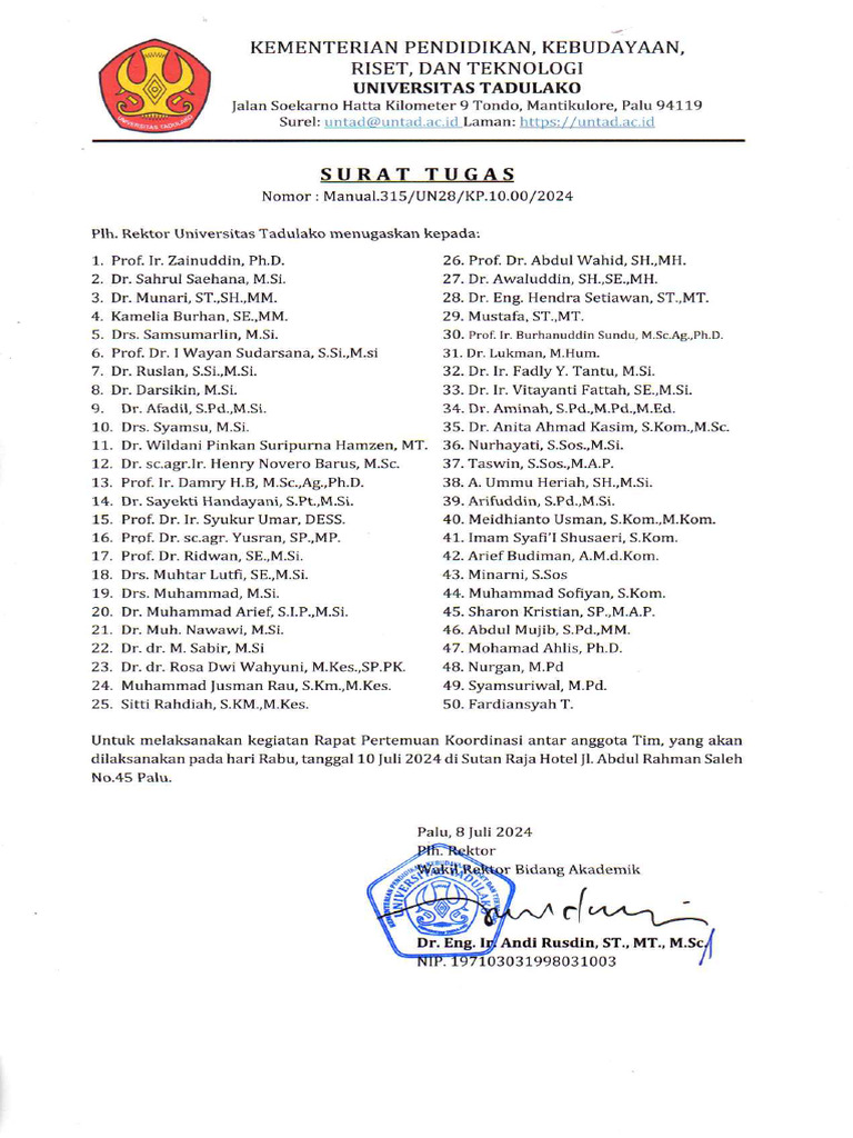 Surat Tugas Tim Renstra | PDF