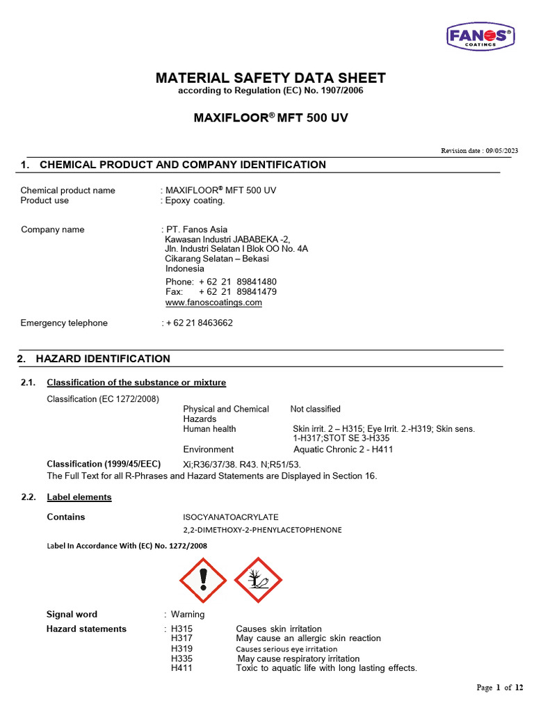 MSDS MFT-500 UV | PDF | Dangerous Goods | Toxicity