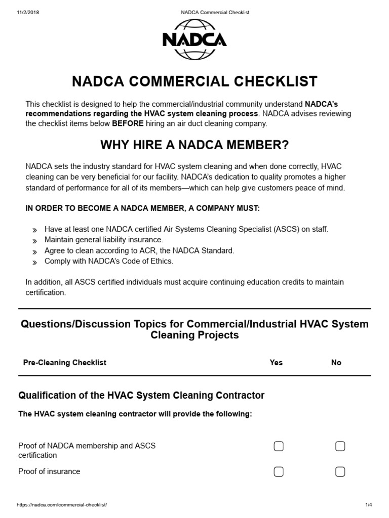 NADCA-Commercial-Checklist | PDF | Specification (Technical Standard)