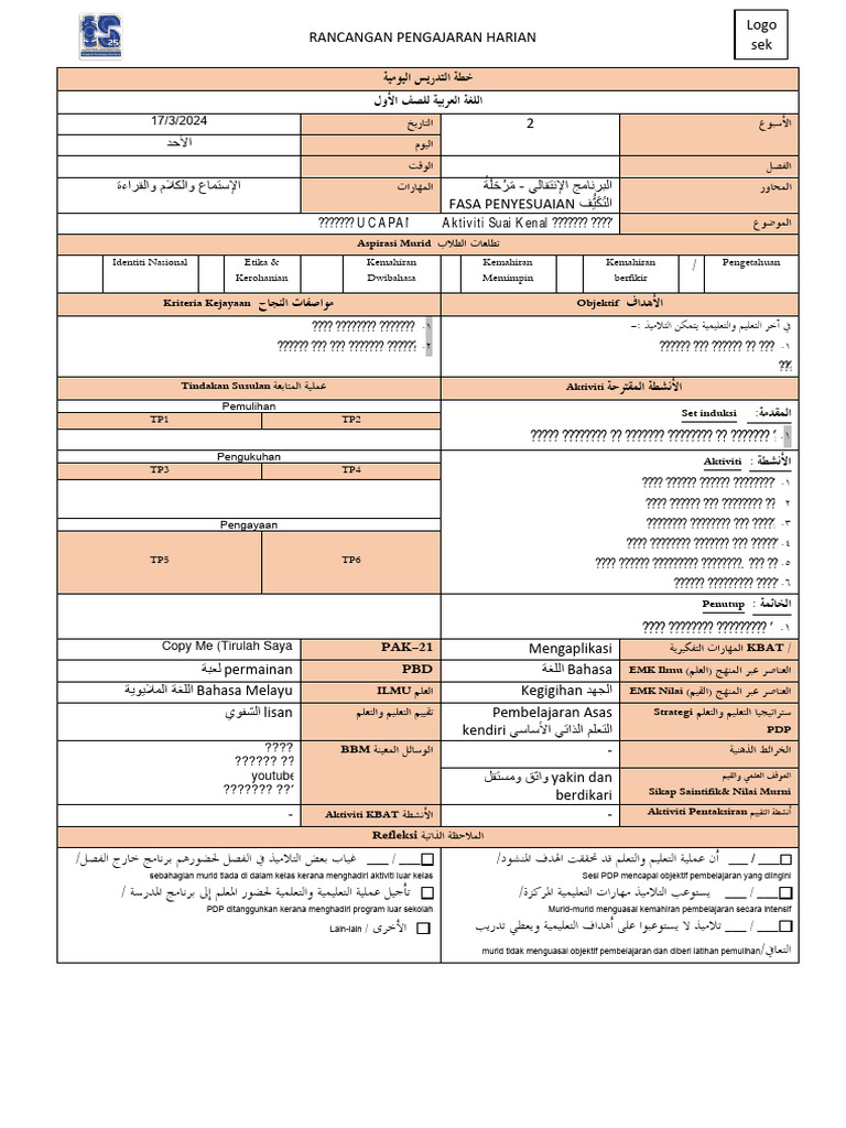 RPH BA THN 1 - M2 - 2024 DAN 2025 - RPH TRANSISI - UCAPAN | PDF