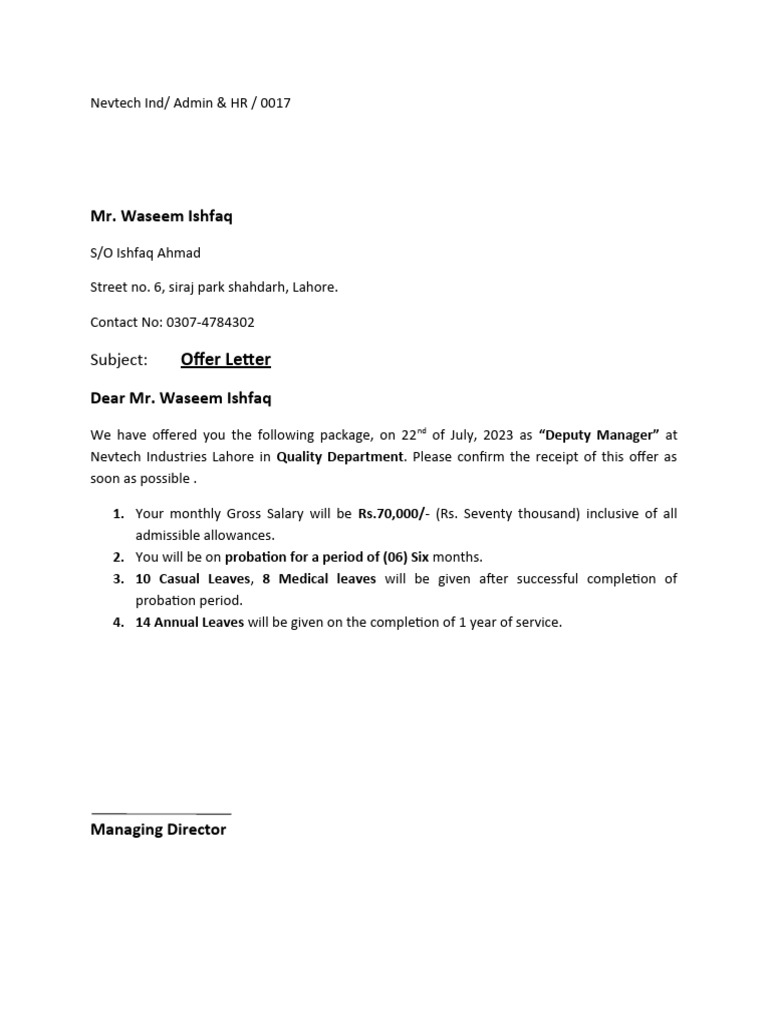 Offer Letter Update | PDF