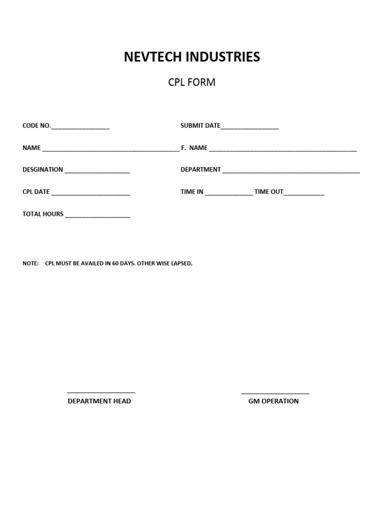 CPL Form | PDF