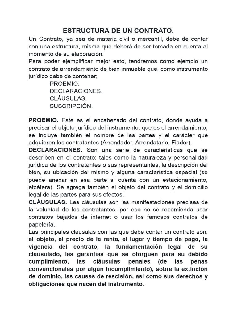 Estructura de Un Contrato | PDF | Derecho civil (sistema legal ...