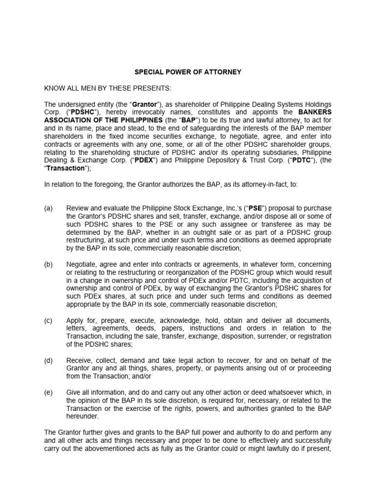 Special Power of Attorney for PDSHC | PDF | Power Of Attorney ...