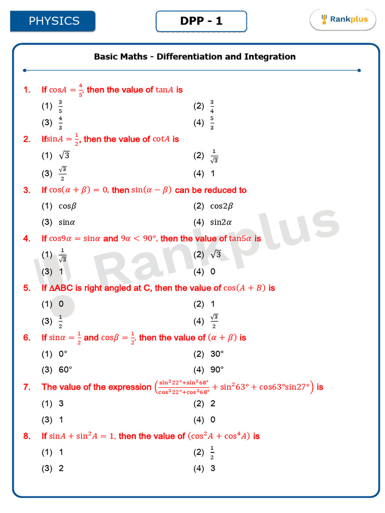 01 Basic Maths Differentiation and Integration 20th Feb 24 | PDF ...
