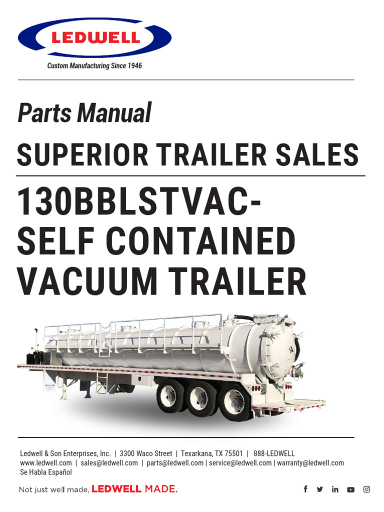 Ledwell Parts Manual - Superior Vacuum Trailer | PDF | Valve | Trailer ...