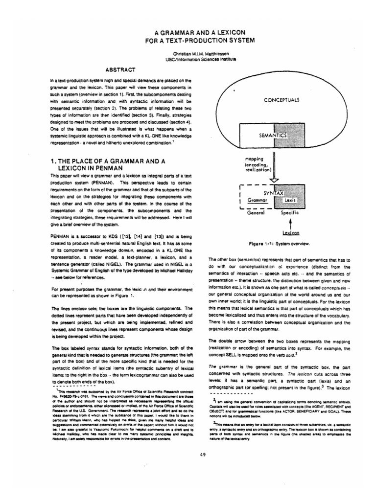 Grammar and Lexicon in Text Production | PDF | Lexicon | Semantics
