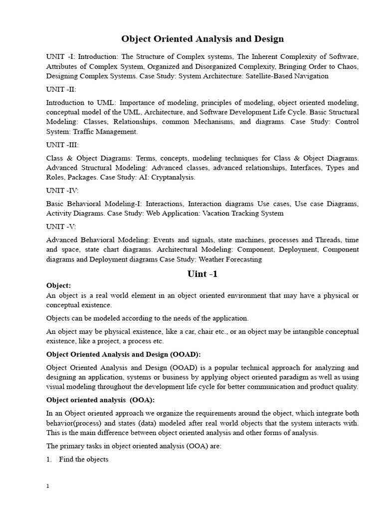 OODA UNIT - 1 New | PDF | Object Oriented Programming | System