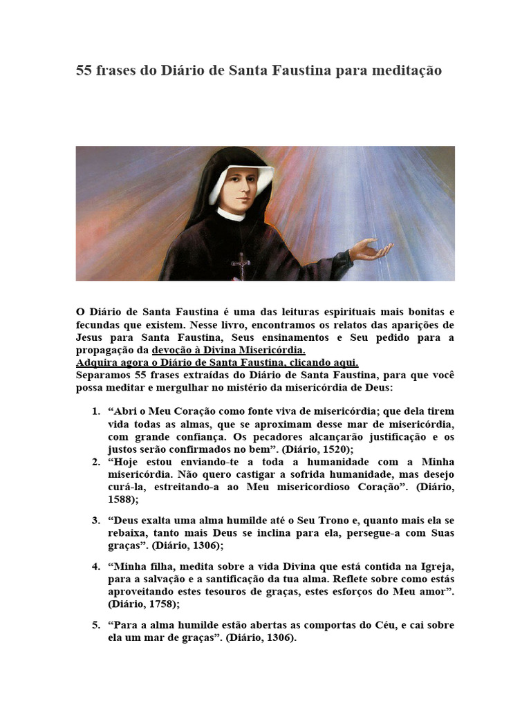 55 Frases Do Diário de Santa Faustina para Meditação | PDF ...
