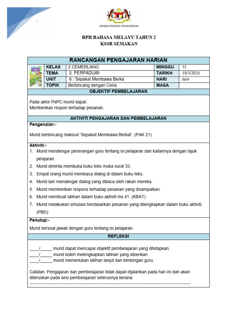 RPH BM THN 2 V3 (Unit 6) | PDF
