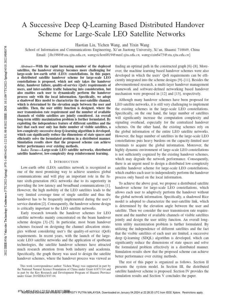 A Successive Deep Q Learning Based Distributed Handover Scheme For Large Scale Leo Satellite