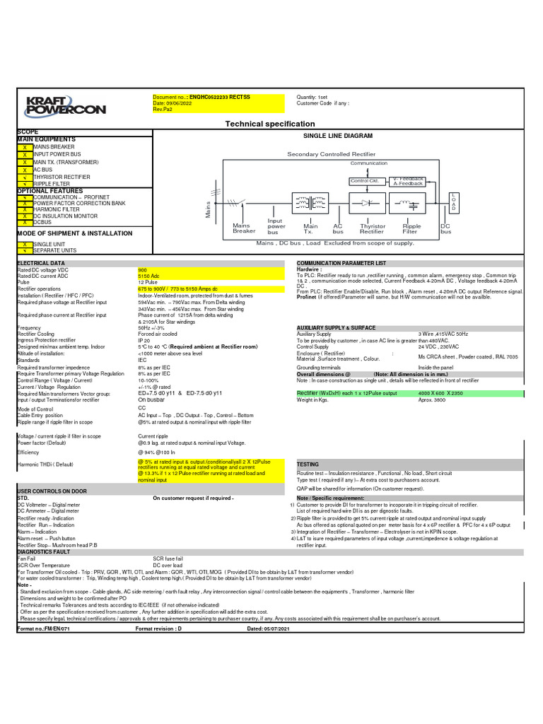 Technical Specifications for Thyristor Rectifier | PDF | Rectifier ...