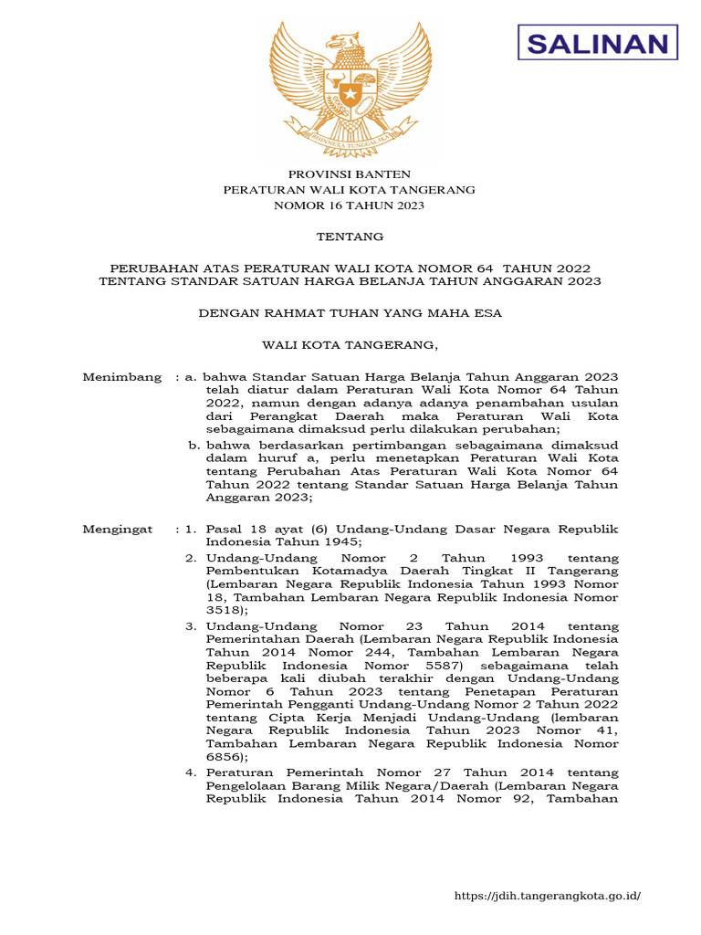 Perwal 16 Tahun 2023 | PDF