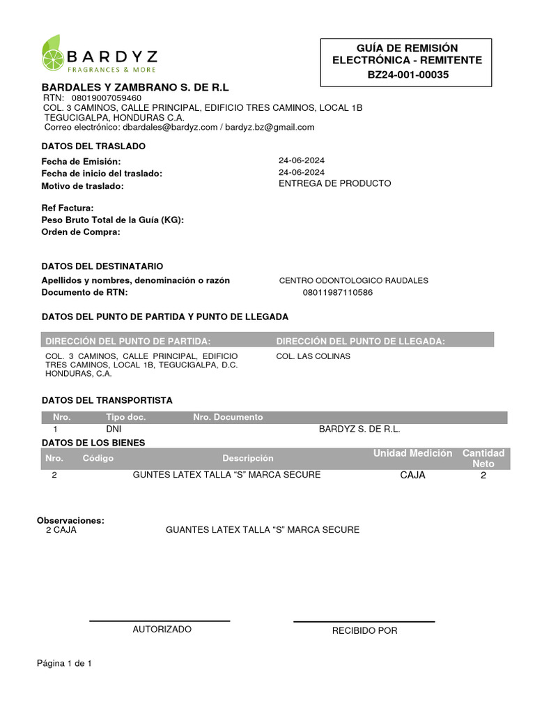 GUIA-DE-REMISION-BZ24-001-00035-ODONTOCENTRO_Guantes de Latex | PDF GUIA-DE-REMISION-BZ24-001-00035-ODONTOCENTRO_Guantes de Latex | PDF
