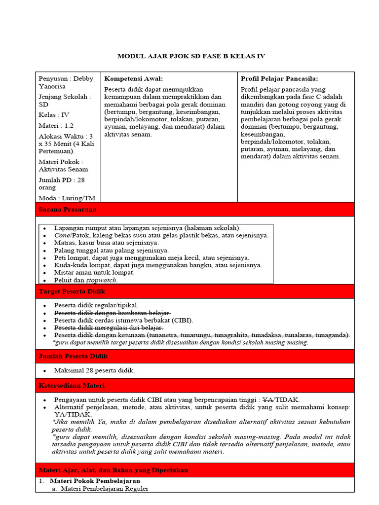Modul Ajar Pjok SD Fase B Kelas I3 | PDF | Sains & Matematika