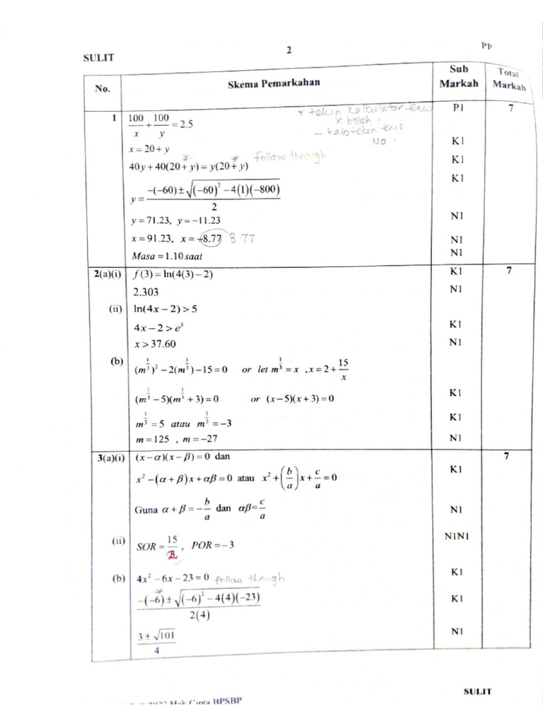 2022 SBP Add - Maths K2 Jawapan | PDF