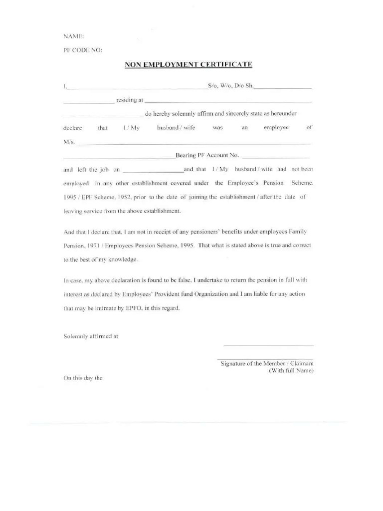 Non Employment Certificate | PDF
