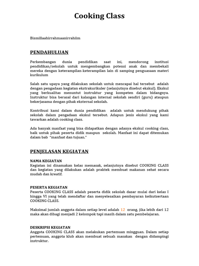 Kelas Memasak SD: Kreatif & Praktis | PDF